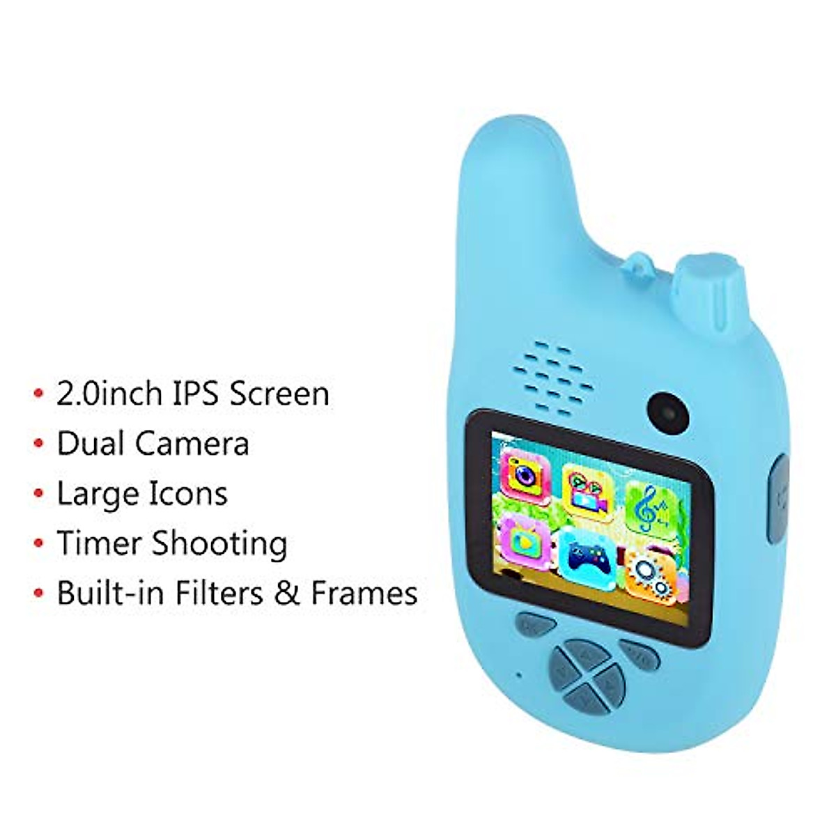 Children Camera Walkie Talkie 8MP Dual Lenses 2.0inch IPS Screen Extended Memory Built-in Battery Music and Game Timer Shooting Automatic Focusing