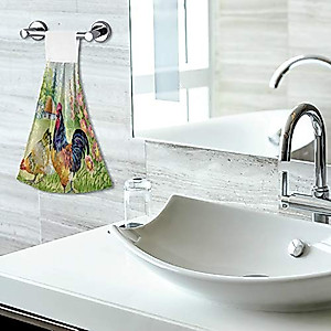 Alaza 2 Pcs Kitchen Towel, Watercolor Farm Bird Rooster Absorbent Towel Hanging Towel Hand Towel
