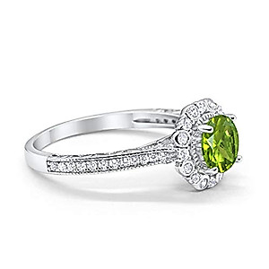 Blue Apple Co. Art Deco Filigree Halo Wedding Engagement Bridal Ring Solid Round Simulated Peridot 925 Sterling Silver, Size-8