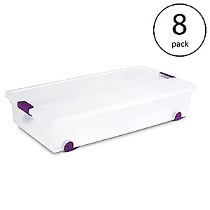 Sterilite 60 Quart ClearView Latch Lid Wheeled Stackable Underbed Home Storage Organization Tote Box with Secure Latches, (8 Pack)