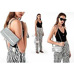 Crossbody Bags for Women, Evening Bag Clutch Purses for Women, Croc-embossed Faux Leather Bag with 2 Detachable Chain Straps, Small Purse for Women