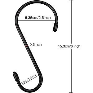 Nisoger 12 Pack 6 Inch S Hook, Large Vinyl Coated S Hooks with Stopper Non Slip Heavy Duty, Steel Metal Black Rubber Coated Closet S Hooks for Hanging Jeans Plants Jewelry Pot Pan Cups Towels