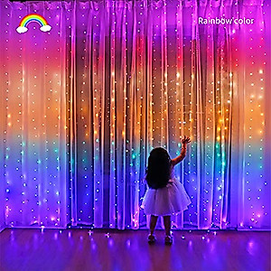 A-POWER 300 LED Curtain Lights USB Window Fairy Lights Decoration Remote Controlled LED String Lights (Rainbow)