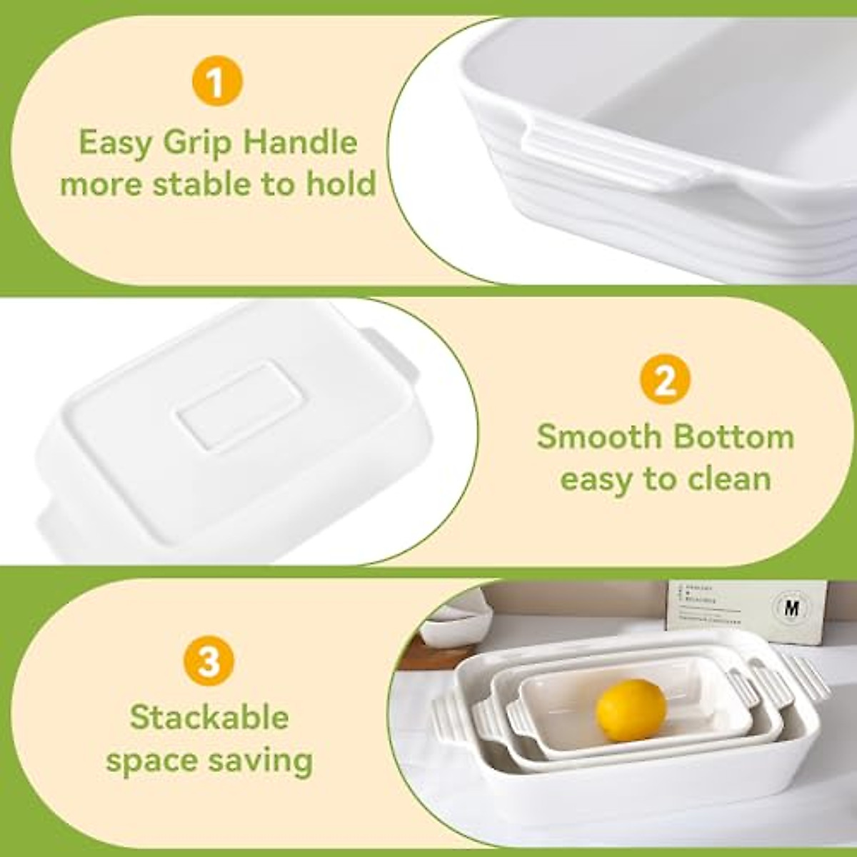 Baking Dish for Oven Casserole Dishes Bakeware Set With Ramekin Ceramic Lasagna Pan 9×12.8 Inch Large Deep Baking Dishes Rectangular Non-Stick Baking Pans for Kitchen Baking and Roasting White