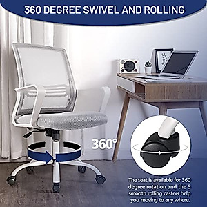 Office Chair, Home Office Desk Chairs, Swivel Desk Chair with Wheels Student Roller Chair for College Study Mesh Task Chair Ergonomic Mid Back for Adults Work, Grey