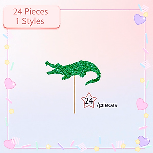 24Pcs Crocodile Cupcake Toppers, Green Glitter Crocodile Cake Decor, Reptile Animal Cake Decorations for Baby Shower, Reptile Pet Themed Birthday Party Decoration