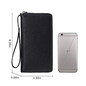 GOIACII Womens Wallet RFID Blocking Leather Zip Around Wallet Large Capacity Long Purse Credit Card Clutch Wristlet