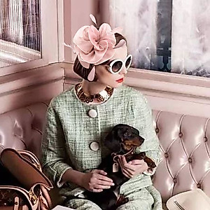 Magibag Fascinators Hats with Gloves Set for Women 20s 50s Cocktail Tea Party Wedding Costume Headwear (A-Pink)