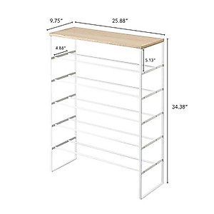 Yamazaki Home 6 Tier Wood Top Steel | Shoe Rack, One Size, White