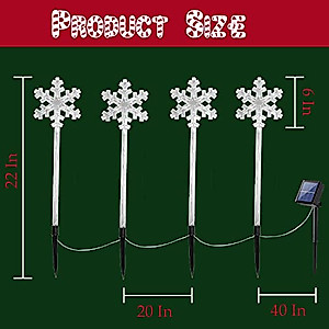 Fcysy Solar Powered Christmas Lights Outdoor Waterproof, 4 PCS Xmas Cool White Snowflake Pathway Lights, Christmas Outside Decorations Yard Walkway Stake Lights for Holiday Lawn Garden Patio Décor