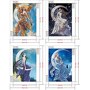 MVVMTOP 4 Pack Special Shaped Diamond Painting Kits for Adults, Diamond Art Kits for Kids Angel Wings Girl Partial Drill Rhinestone Crystal Diamond Dots for DIY Home Wall Decor