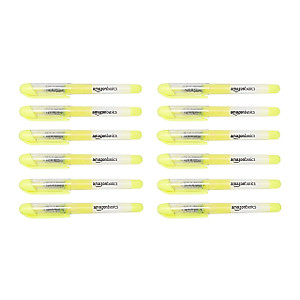 Amazon Basics Liquid Ink Highlighters - Chisel Tip, Yellow, 12-Pack