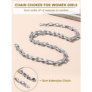 KeyStyle Paperclip Chain Necklace for Women, Stainless Steel Bamboo Link Choker Chains Paper Clip Necklaces for Rapper (16 Inches + 2 Inches)