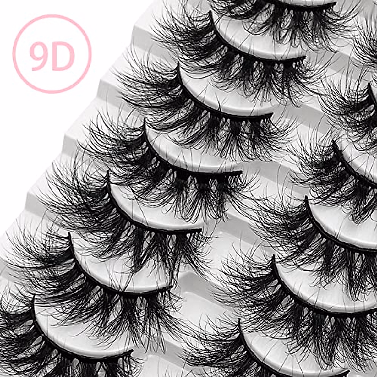 Fluffy Lashes Mikiwi Faux Mink Eyelashes, 9D Volume Fluffy Eyelashes, Faux Mink Lashes Wispy EyeLashes, Reusable Long 22mm lash Pack