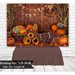 Funnytree 7x5ft Fall Thanksgiving Photography Backdrop Rustic Wooden Floor Barn Harvest Background Autumn Pumpkins Maple Leaves Sunflower Baby Portrait Party Decoration Photo Studio Booth Props