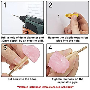 Cozy Tower 4 Pcs Rose Quartz Wall Hooks Decorative, Hat Bag Hooks for Wall Gold Brass Hooks for Hanging Purse Crystal Curtain Tieback Hooks for Wall, Pink