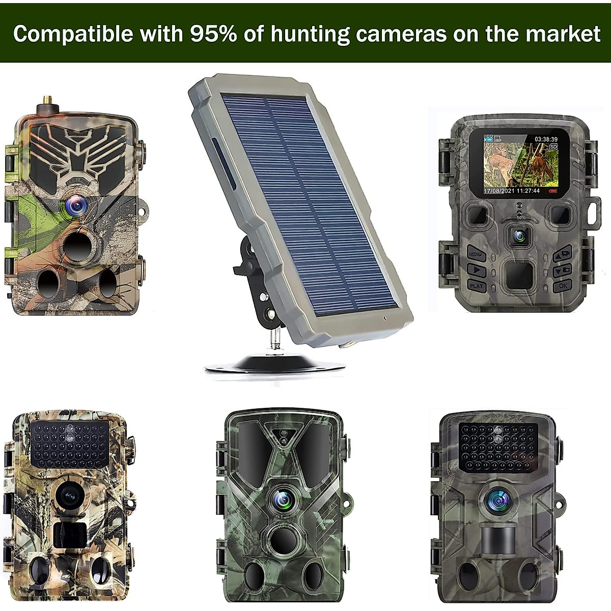 Trail Camera Solar Panel, SUNTEKCAM Solar Battery Charger Kit 12V/1A 6V/2A with Build-in 3000mAH Rechargeable Lithium Battery IP66 Waterproof Hunting Accessory