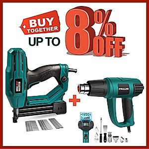Electric Brad Nailer（1/4'' Narrow Crown Staples 400pcs and Nails 100pcs Included) and Variable Temperature Heat Gun with LCD Digital Display and 6 Nozzles Attachments