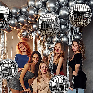 GOER Big Silver Disco Ball Balloons - Pack of 6, Disco Party Decorations | 4D Sphere Balloons for Bachelorette Party Decorations | New Year Eve Silver Party Decorations, Graduation Party Decorations