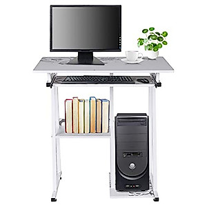 Desktop Computer Desk with Storage, Home Office Study Writing Table Computer Gaming Table Bedroom Laptop Table, Student Study Desk PC Laptop Table Mobile Medical Overbed Table for Living Room (White)