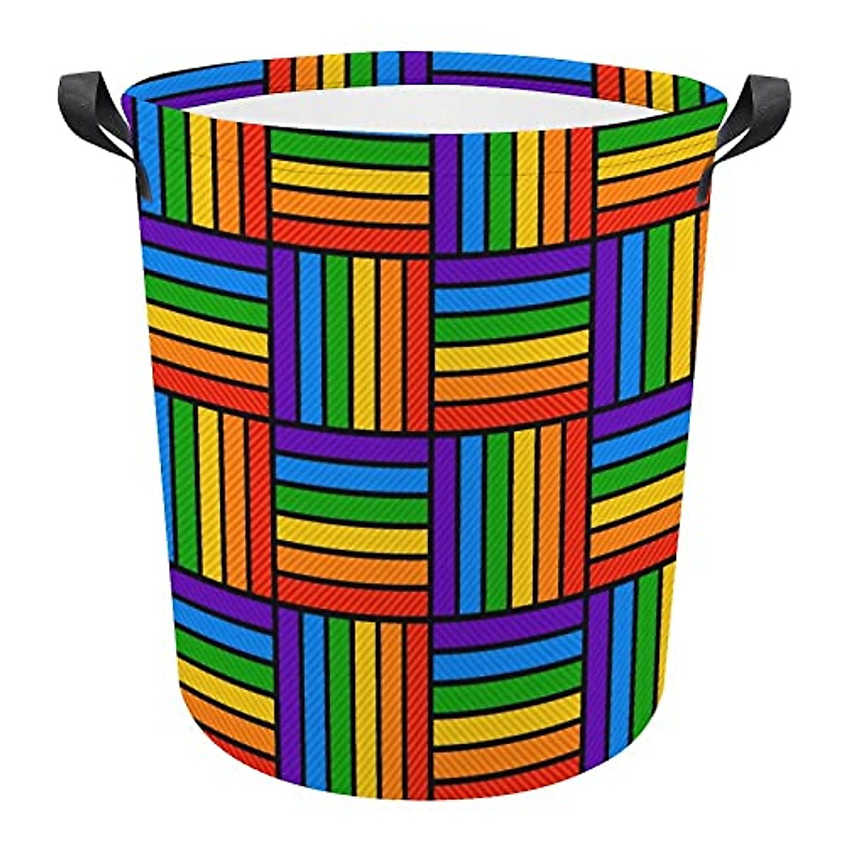 Rainbow Waterproof Laundry Baskets Colorful Lines Collapsible Laundry Hamper with Handles Large Round Toy Bin for Dirty Clothes,Kids Toys,Bedroom,Bathroom