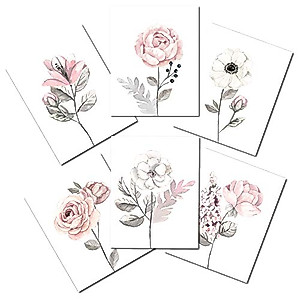 Lambs & Ivy Watercolor Floral Unframed Nursery Child Wall Art 6pc - Pink/Gray