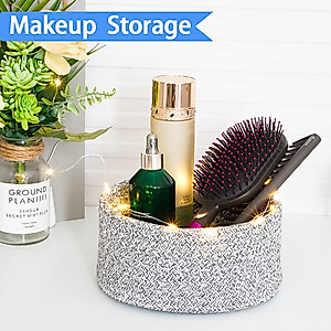 Hispqser Small Woven Basket, Cotton Woven Grey Basket for Gifts Mini Storage Cute Baskets Tiny Decorative Boo Round Basket for Office Bathroom Bedroom Living Room Montessori Toys 7.48*7.48*3.54inch