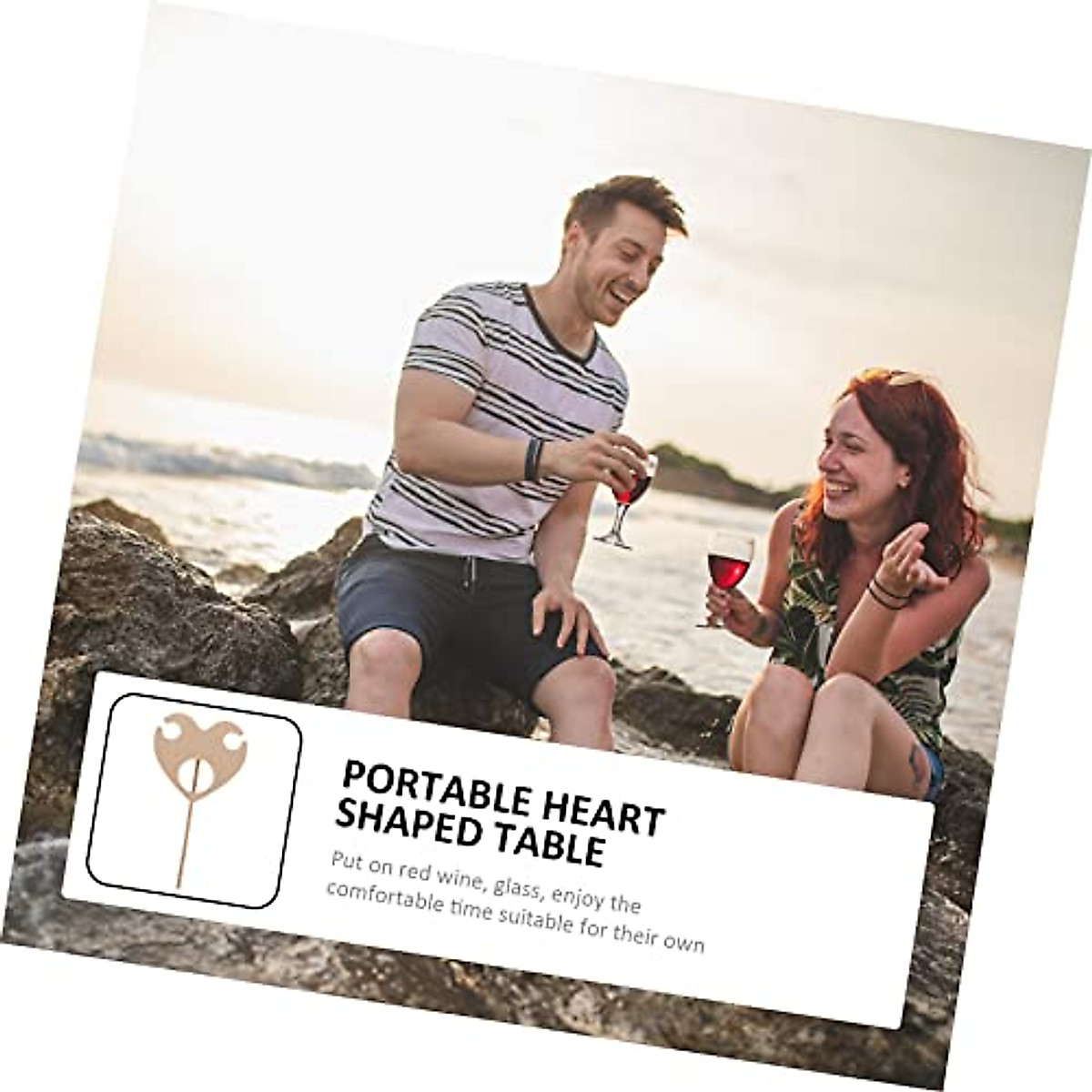 Anneome 1pc Unique Tray Board Holders Bottle Holder for Wooden Home Desk Foldable Design Beach Picnic Outside Heart Glass Rack Serving with Food Sand and Storage Party Wood Shaped Grass