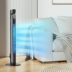 mollie Oscillating Quiet Tower Fan with Remote Control 3 Speeds 12H Timer Portable LED Display 38 Inch Electric Air Circulator Cooling Floor Standing Fan for Home Bedroom Office Living Room Black