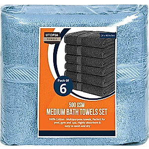 Utopia Towels [6 Pack Bath Towel Set, 100% Ring Spun Cotton (24 x 48 Inches) Medium Lightweight and Highly Absorbent Quick Drying Towels, Premium Towels for Hotel, Spa and Bathroom (Sky Blue)