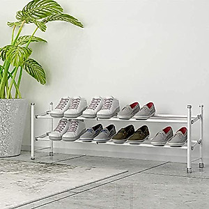 BNMGH 2-Tier Expandable Shoe Rack for Closet, Stainless Steel Freestanding Telescopic and Stackable Sturdy Durable 12-Pairs Storage Organizer Entryway Doorway 1pc (Silver)