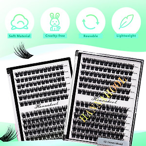 Hannahool 12rows-Large Tray Mixed 8-10-12-14-16mm/Mixed 14-15-16mm/Mixed14mm-16mm/Mixed 18-20mm Wide Stem Individual False Eyelashes Dramatic Black Cluster Eyelashes (mixed 18-20mm)