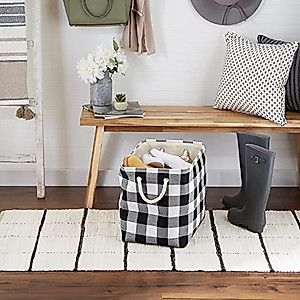 DII Buffalo Check Storage Collection Collapsible Bin with Handles, Large Rectangle, 17.5x12x15, Black & White