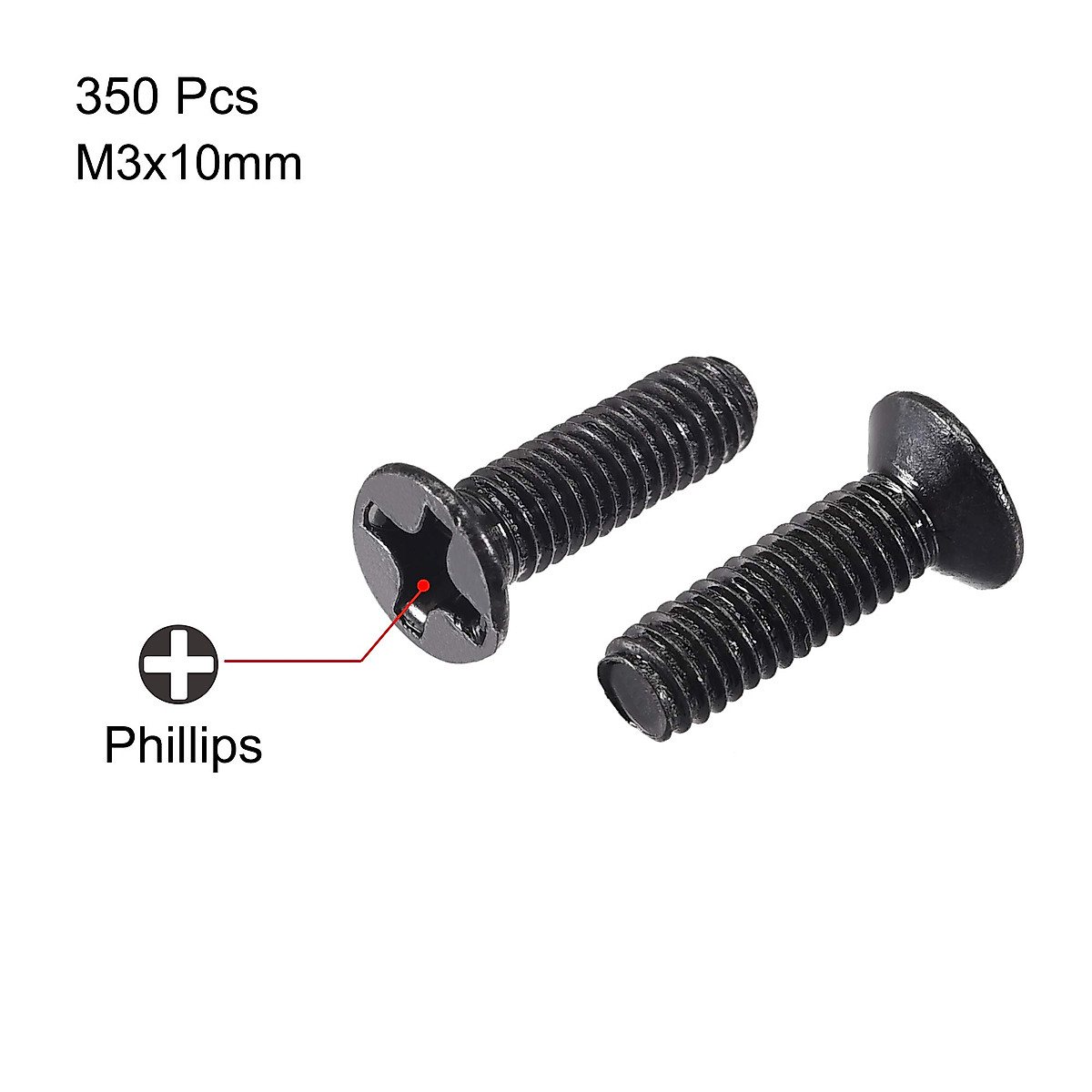 uxcell M3 x 10mm Phillips Screw Fastener Black for Laptop PC TV Fan Switch 350pcs