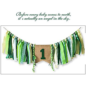 Jungle Theme Baby First Birthday Party Decorations Kit for Baby Boy's Girl's，1st Birthday Decorations for Photo Booth Props,Green Burlap Highchair Banner for 1st Birthday Decorations