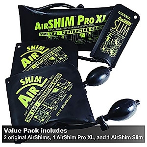 Calculated Industries 1132 AirShim Inflatable Pry Bars and Leveling Tools 4-pc Value Pack – 2 Original AirShims, 1 AirShim Pro XL, and 1 AirShim Slim | Contractor-Grade Pump Wedges | Set of 4