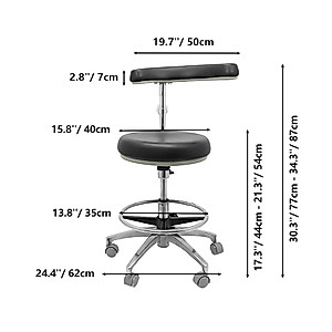 Adjustable Dental Assistant Chair Stool 17”-21‘’ Height with Adjustable Footring and Heavy Base for Dental Labs Exam Rooms