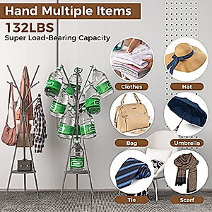 MULSH Standing Coat Rack Hat Hanger Coat Rack Hooks Coat Rack Hall Tree Entryway Standing Hat Jacket Coat Hanger Rack in Grey,17.72" W x 17.72" D x 73.46" H