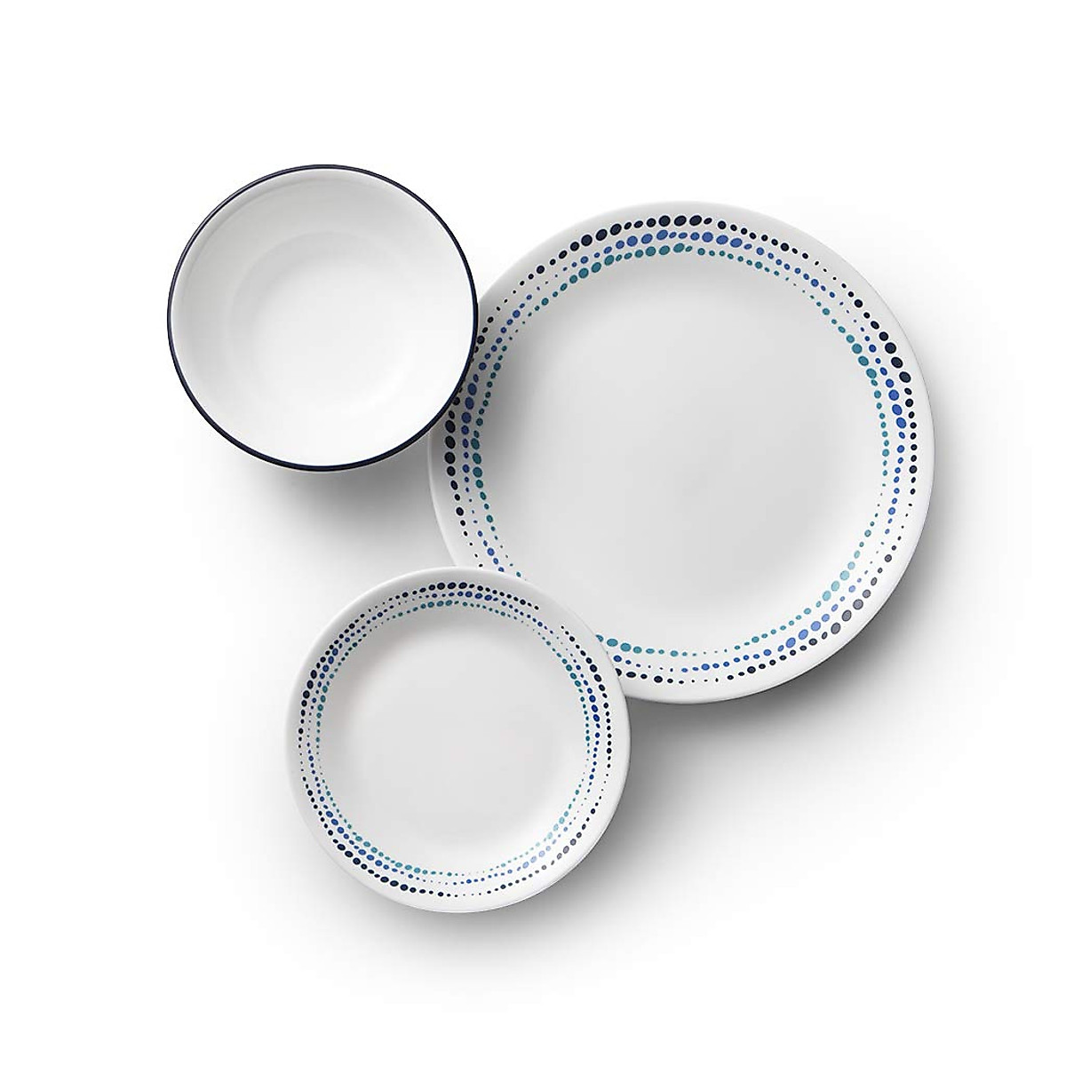 Corelle Vitrelle 18-Piece Service for 6 Dinnerware Set, Triple Layer Glass and Chip Resistant, Ocean Blue & Vitrelle 28-oz Soup/Cereal Bowls Set of 6, Winter Frost White
