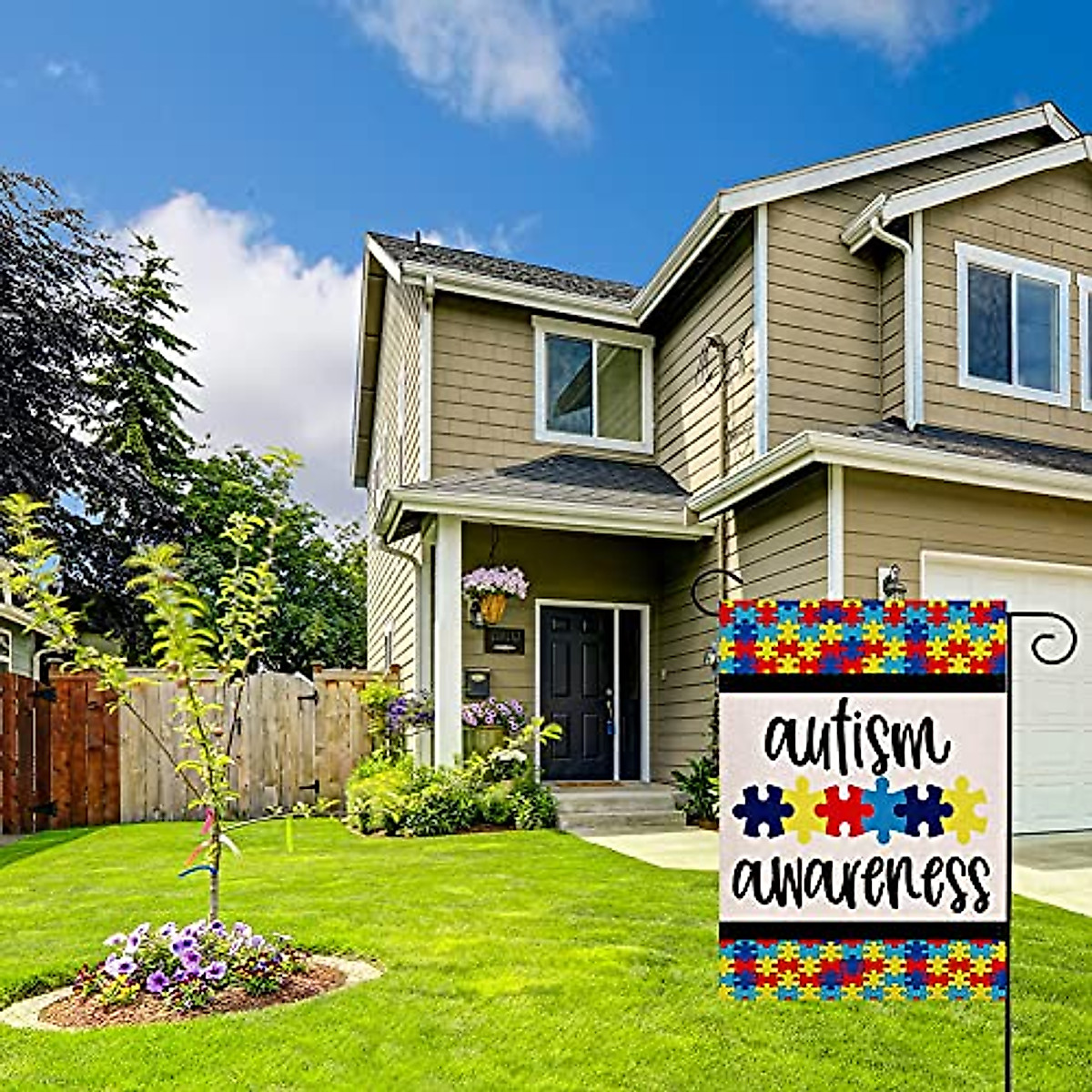Autism Awareness Garden Flag 12.5 x 18 Inch Vertical Double Sized Puzzle Piece Inspirational Support Yard Outdoor Decoration Flag