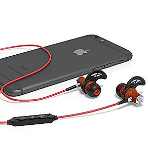 Symphonized NRG 2.0 Bluetooth Wireless Wood in-Ear Noise-isolating Headphones, Earbuds, Earphones with Mic & Volume Control (Orange) (Red)
