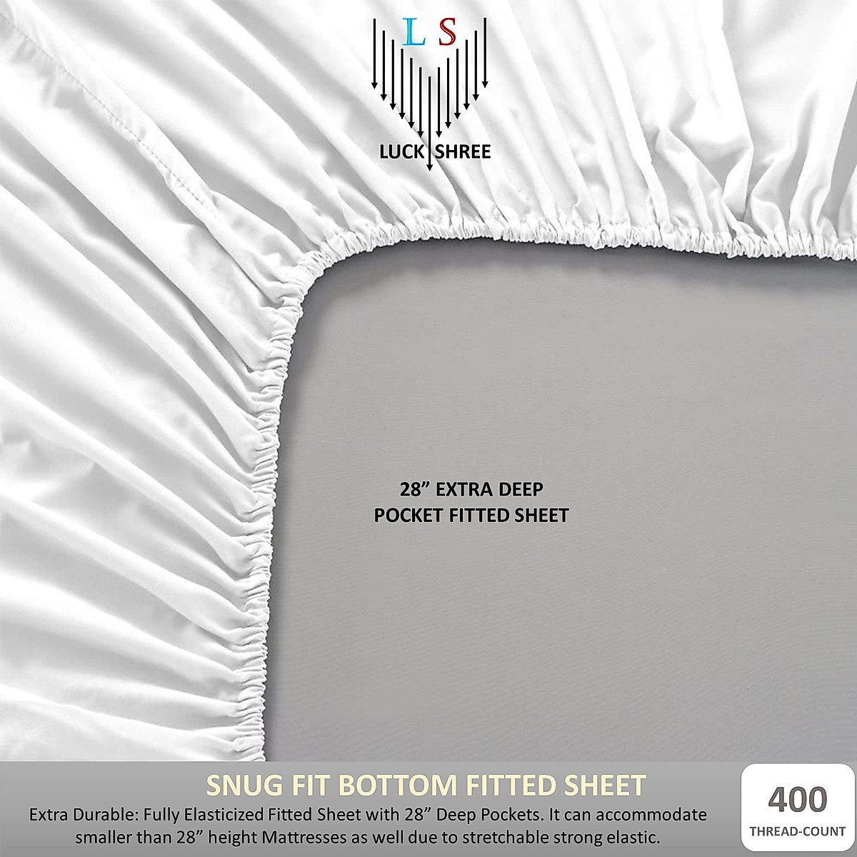 LuckShree 28" Extra Deep Pockets 400 Thread Count Pure 100% Egyptian Cotton Sheet Set, Queen XL Size Bedsheet, 4 Piece Soft Sateen Weave Hotel Bedding 400-TC - Silver Grey Solid