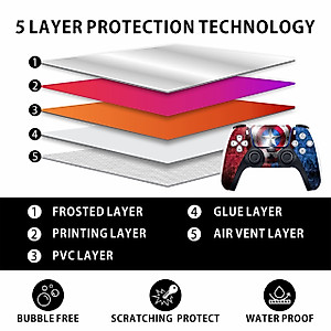 HK Studio Captain Shield Decal Sticker Skin Specific Cover for Both PS5 Disc Edition and Digital Edition - Waterproof, No Bubble, Including 2 Controller Skins and Console Skin