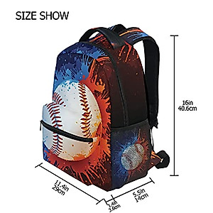 Baseball Print Kids Backpack, Red and Blue Kids Backpacks Bookbags Elementary Toddler School Bags Travel Bags for Boys Girls One Size