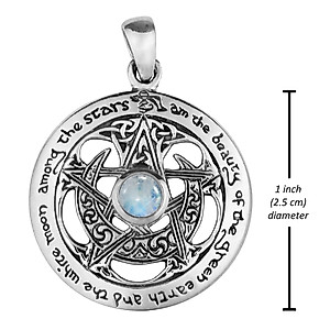 Dryad Design Wiccan Pentacle Pendant - Lunar Goddess Pendant .925 Sterling Silver Rainbow Moonstone Protection Amulet - Pagan Moon Jewelry