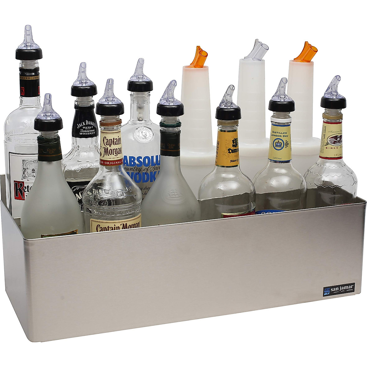 San Jamar B5522D Stainless Steel Double Rail Speed Rack Bottle Holder, 21-1/8" Width x 7-5/8" Height x 8" Depth