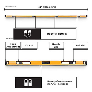 MOTORHEAD 48-Inch 0°-360° SMART DIGITAL Level, LCD Screen, Audible Alerts, Water, Dust & Shock Resistant, Magnetic Bottom, Includes Bag, High-Visibility, Solid-Milled Aluminum, USA-Based Support