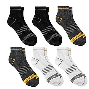 Caterpillar Men's 6-Pack Half Cushioned Quarter Socks, Multi Color, Large