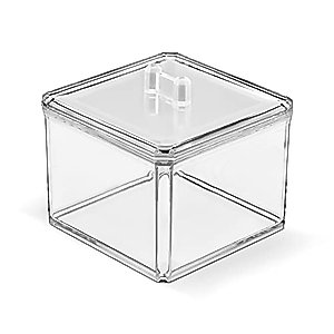 Partitions Cotton Ball and Swab Holder Organizer with Lid 2 Clear Cotton Swab Holder Organizer, Acrylic Organizer Cotton Swab Makeup Cosmetic Storage Drawers and Jewelry Display Clear Box