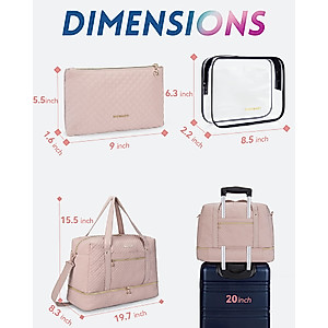 BAGSMART Travel Duffle Bag 3 Pcs Set Weekender Overnight Bag for Women with Makeup Bag & Clear Toiletry Bag, Carry On Bag with Shoe Compartment for Travel, Business Trips(Pink)